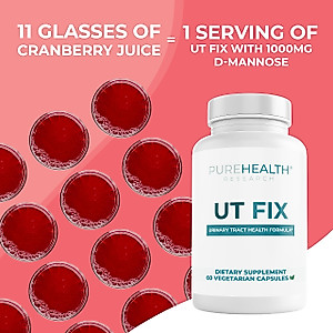 PUREHEALTH RESEARCH UTIFIX D Mannose with Cranberry Long-Term Supplement - D-Mannose for UTI 1000mg Capsules + 300mg Cranberry Extract + Propolis for Urinary Tract Health for Women and Men, 60 Count
