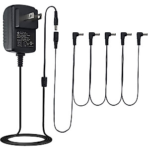 LotFancy Guitar Pedal Power Supply, 9V 1A AC DC Adapter with 5 Way Daisy Chain Cord, for BOSS Dunlop Ditto TC Electronic Guitar Pedals, UL Listed, Center Negative, Extended Length Cable