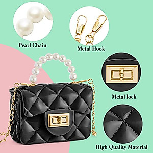 AUGUST 18 Mini Little Girls Purses, Toddler Purse For Girls, Fashion Crossbody Purse Handbag For Kids With Gold Chain Pearl Handle (Black)