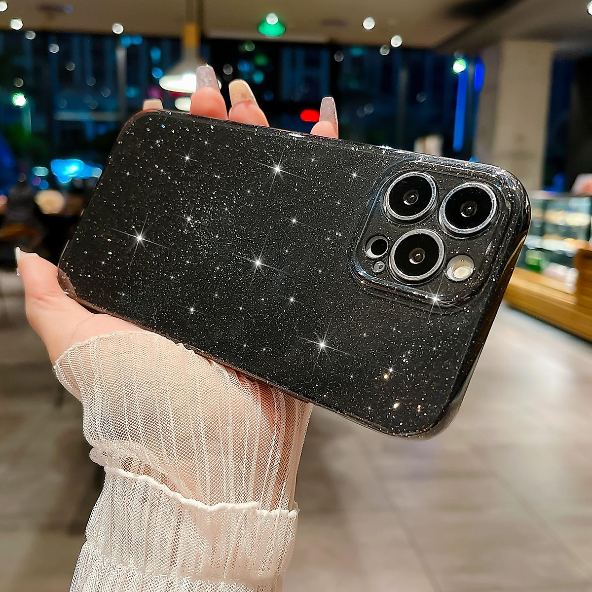 LIFCIUSO Glitter Bling Compatible with iPhone 13 Pro Max Case (6.7 inch) - Cute Sparkly Protective Case for Women and Girls, Soft TPU Design in Black