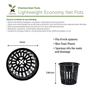 xGarden - Black 4" Round Mesh Pot Cups - 25 Pack, Lightweight Economy Net Pots, Thin Lip & Slotted Sides, UV Resistant & BPA Free Plastic, Indoor or Outdoor Growing