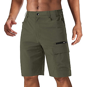 CRYSULLY Men's Hiking Outdoor Shorts Quick Dry Casual Breathable Fishing Camping Cargo Summer Shorts Army Green 32