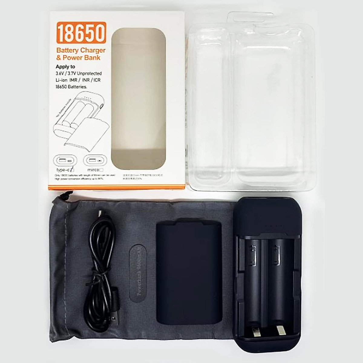 Portable 18650 Battery Charger, 3.7v Rechargeable Batteries Charger with USB C Input for 3.7V Rechargeable Lithium Li ion Batteries with Protective Cover, Independent Slot