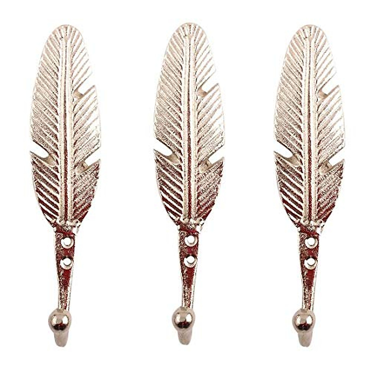 IndianShelf Vocalforlocal Handmade Silver Pack of 3 Entryway Farmhouse Iron Big Feathers Prong Wall Hooks Utility Hanger Coat Holder