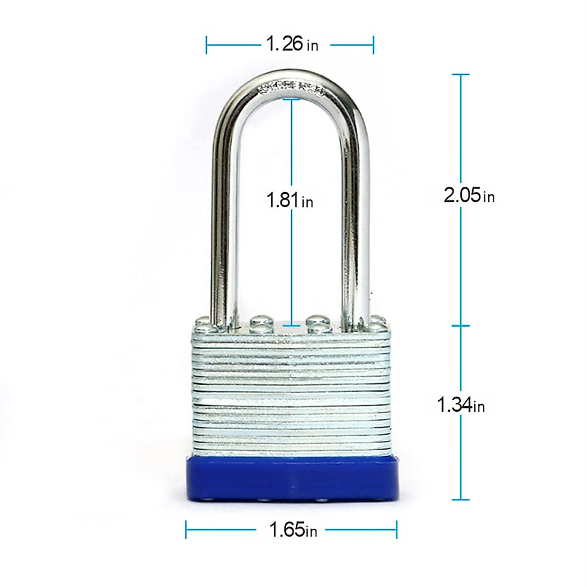 Laminated Steel Keyed Padlock, Keyed Alike Locks,1-9/16"(40mm) Wide Body,Long Shackle Padlock, Blue Plastic Hoop, Pack of 12