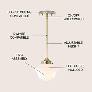 JONATHAN Y JYL3516A Kurtz 7.2" Adjustable Drop Metal/Glass LED Pendant Contemporary Transitional Dimmable Dining Room Living Room Kitchen Foyer Bedroom Hallway, Brass Gold/White