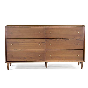 Grain Wood Furniture Mid Century 6-Drawer Dresser, Brushed Walnut