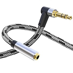 Headphone Extension Cable - SNANSHI Right Angle 3.5mm Extension Nylon Braided Aux Extension Cable 3.5mm Audio Cable Extension Male to Female 3.5 mm Audio Cable - 8 Feet