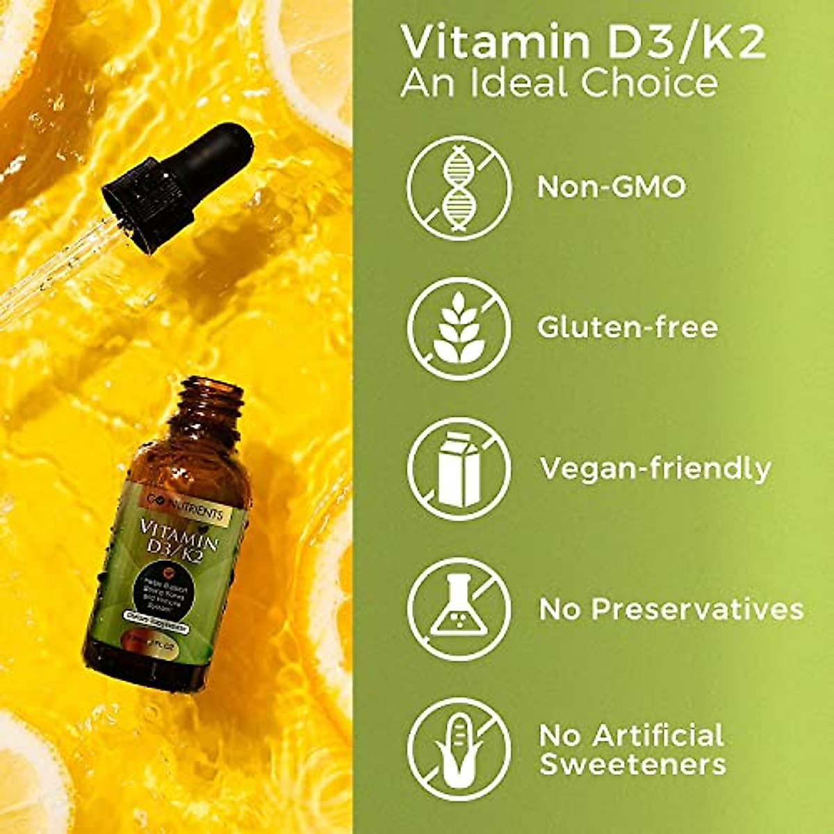Go Nutrients Liquid Vitamin D3 with K2 (MK-7) Drops 1oz & Selenium 200 mcg Supplement 1.0 oz| | Vitamin D3 and K2 | Supplements with Mineral Selenium Liquid and Purified Water
