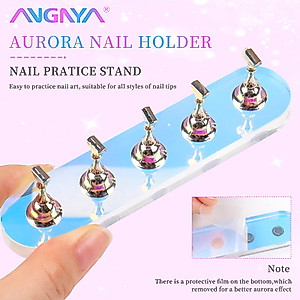 ANGNYA Nail Stand for Press on, 2 Set Aurora Nail Holder for Painting Nails Press on Nail Stands with 96 Pcs Reusable Sticky Putty for Nail Art Display Home & Salon Use