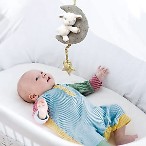 MON AMI Lamb and Moon Soft Plush Musical Toy – 12”, Nursery Mobile, Infant Toys, Soft Hanging Plush Stroller Toy, Musical Mobile for Cribs