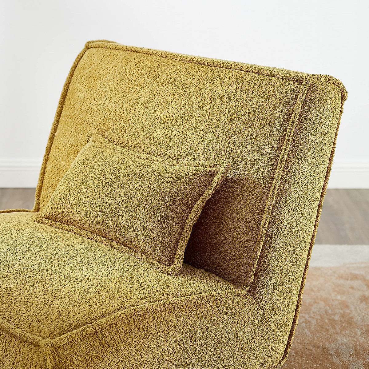 Art Leon Modern Modular Sofa Sherpa Fabric Single Sofa with Pillow, Accent Armless Chair with Wooden Legs for Living Room Bedroom, Yellow