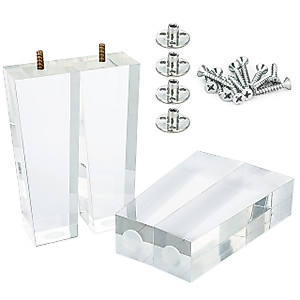 Ornavo Home Set of 4 Square Mid-Century Modern 8 Inch Clear Acrylic Furniture Legs Replacement for Sofa, Couch, Armchair and Ottoman