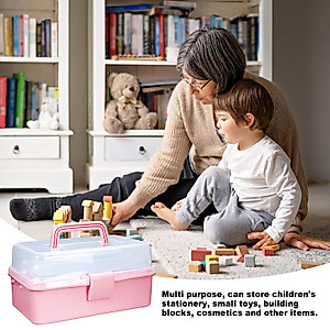Tackle Box Organizers and Storage,10inch Craft Organizers and Storage,Three-Layer Sewing Box With 2 Trays,Medicine Storage Box With Handle For Nail、Makeup、Diamond Painting、Building Blocks (PINK)