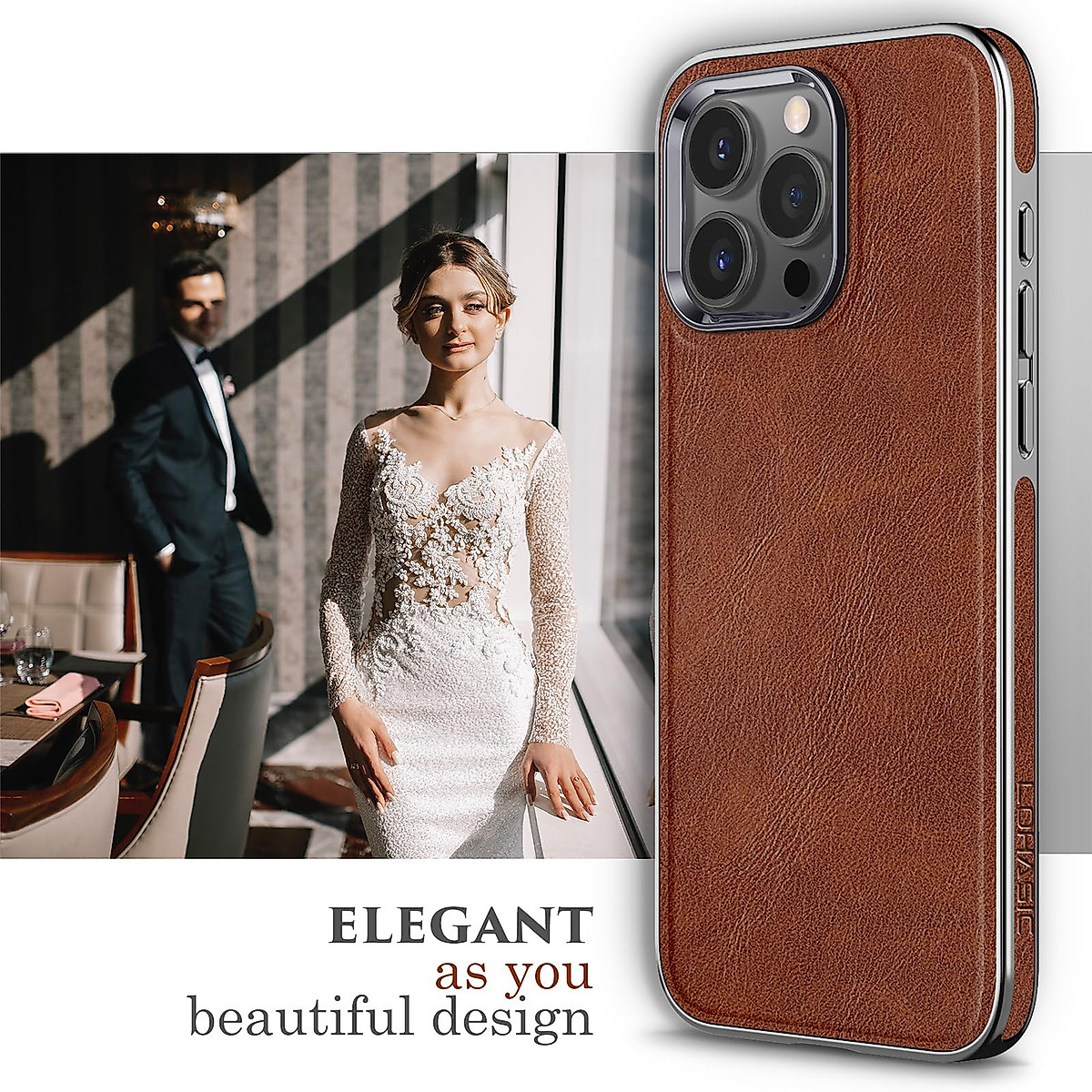 LOHASIC PU Leather Case for iPhone 15 Pro, Luxury Elegant Vintage Phone Cover for Men Women, Anti-Slip Grip Scratch Resistant TPU Bumper, 6.1 Inch, 5G, 2023 - Brown Grey