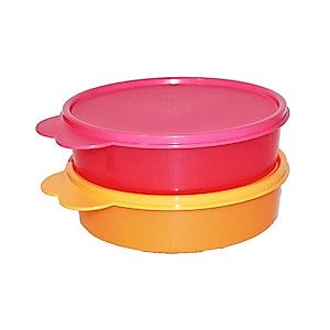 Tupperware (2) Big Wonders Cereal Bowls 2 Cups Pink and Orange