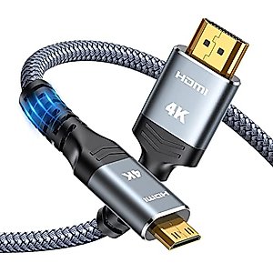 Mini HDMI to HDMI Cable 10FT, Highwings (4K 60Hz) High Speed HDMI to Mini HDMI Male Bi-Directional 2.0 Cord, for HDTV, Tablet, Camera and Camcorder [Aluminum Shell, Nylon Braided]