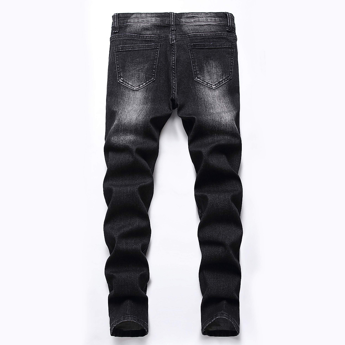 Boy's Skinny Fit Ripped Destroyed Distressed Stretch Fashion Biker Moto Denim Jeans Pants,BlackL0081,16