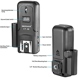 Neewer 16 Channels Wireless Radio Flash Speedlite Studio Trigger Set, Including (1) Transmitter and (4) Receivers, Fit for Canon Nikon Pentax Olympus Panasonic DSLR Cameras (CT-16)