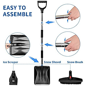 Snow Shovel for Driveway, 3-in-1 Kit Brush and Ice Scraper, Emergency Collapsible Design Snow Clearing Kit for Cars, Truck Camping and Outdoor Activities Easy to Use