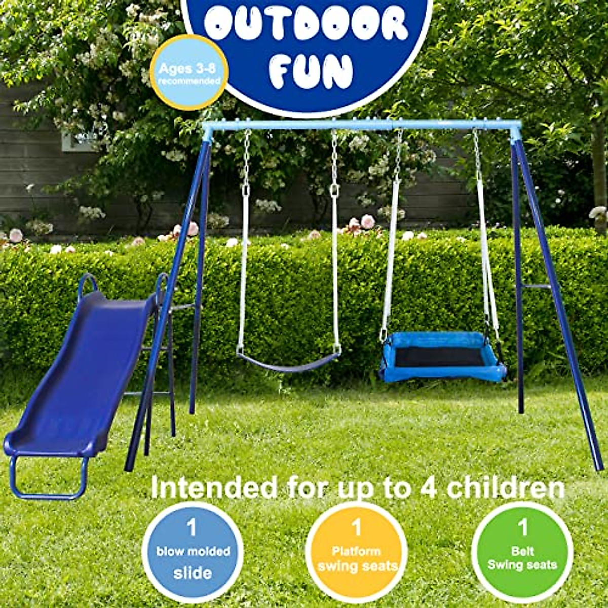 500lbs Swing Sets for Backyard with Slide, Platform Swing 43 inch, Belt Swing, Heavy Duty Metal Swing Stand for Playground and Backyard
