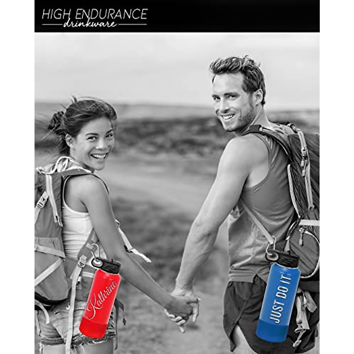 Polar Camel Personalized Water Bottles 32oz with Flip-Top Lid and Straw, Customized Vacuum Insulated Flask, Stainless Steel Sports Double Wall Thermos, Your Logo Name and Text Engraved in USA(Coral)