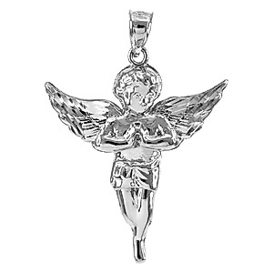 Claddagh Gold Religious Jewelry .925 Sterling Silver Angel Heavenly Guardian Pendant Charm - Large
