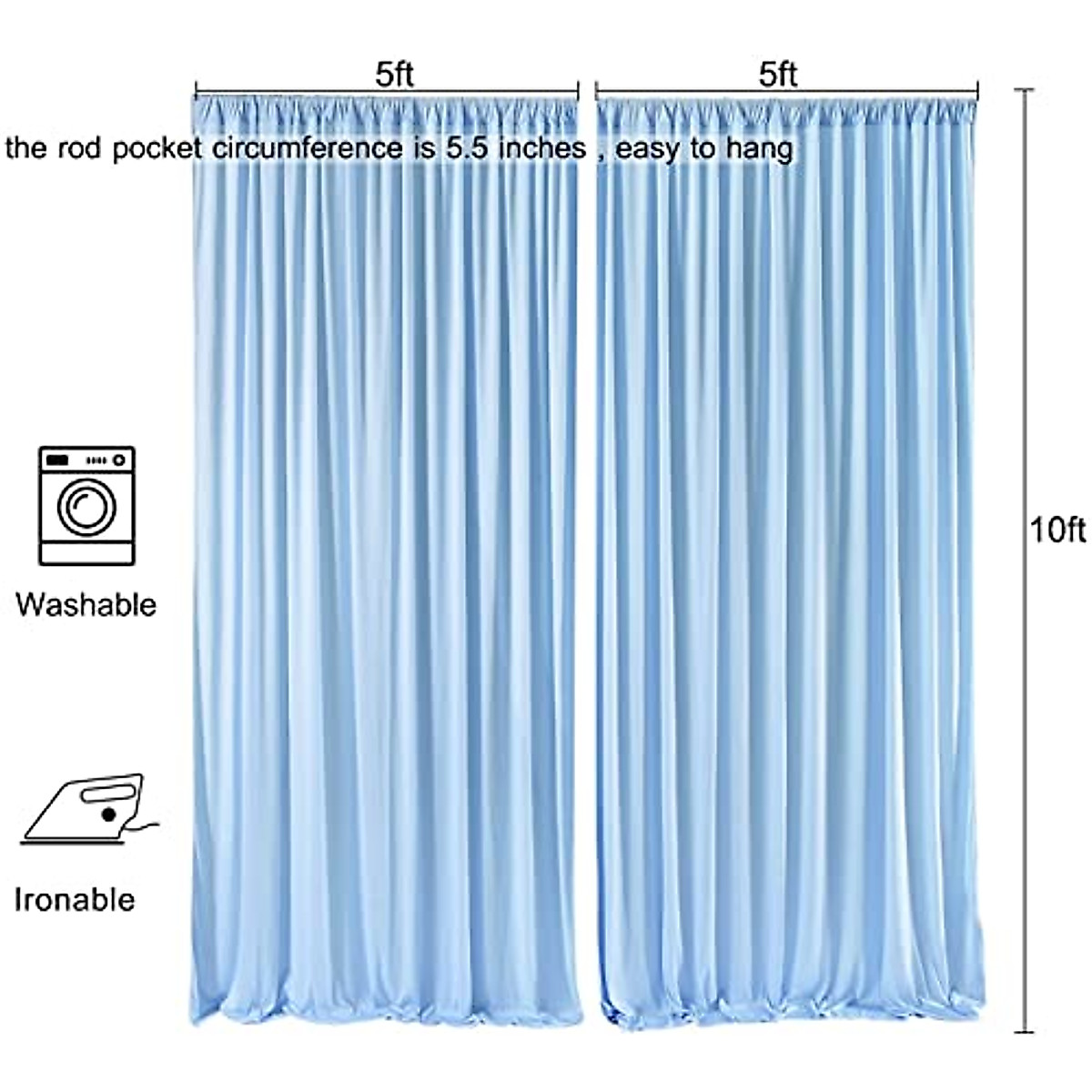 AK TRADING CO. 10 feet x 10 feet Polyester Backdrop Drapes Curtains Panels with Rod Pockets - Wedding Ceremony Party Home Window Decorations - Light Blue (DRAPE-5X10-LTBLUE)