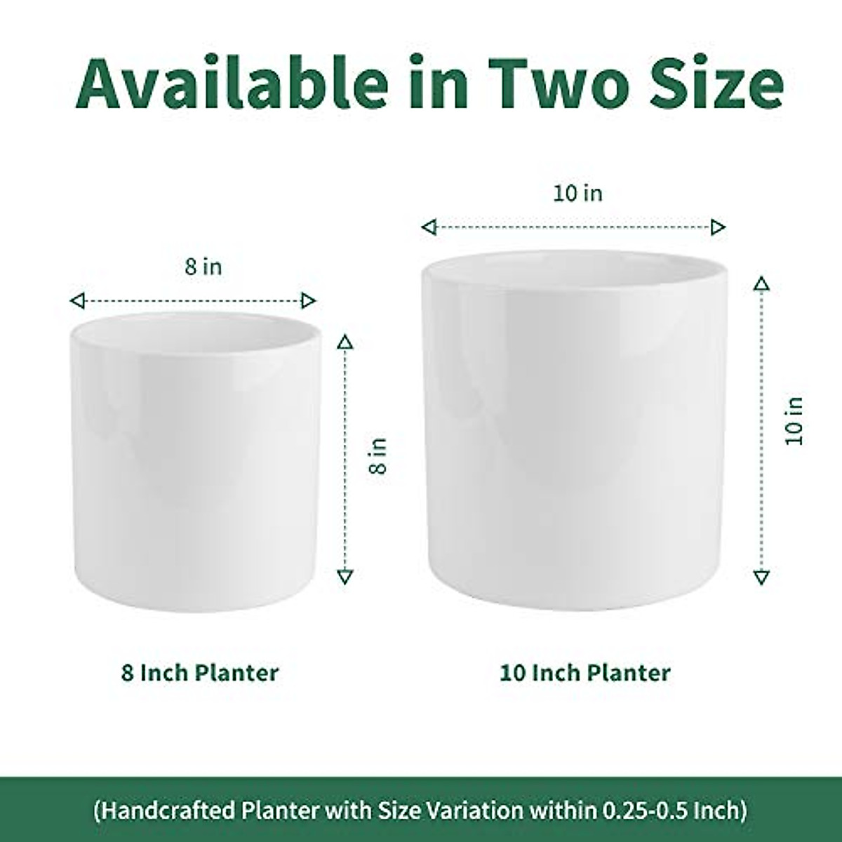 8 Inch Glazed Ceramic Indoor Planter Pot - Modern Large Cylinder Container with Watering Drainage Rubber Plug - Fits Succulents, Flowers or Bonsai