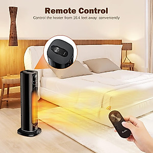 Grelife Space Heater, Quiet Electric Heater with Night Light, Remote, 75° Oscillation, Safety Protection, ECO Mode, 12H Timer, Thermostat, 1500W Portable Heater for Indoor Use, Office, Home, 24Inch