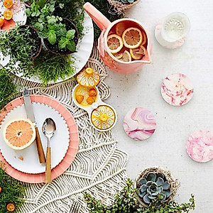 AD Set of 6 Coasters for Drinks Absorbing Round Ceramic Stone Coaster with Cork Base Tabletop Protection Mat for Mugs and Cups,Office,Kitchen (Pind Marble with Holder)