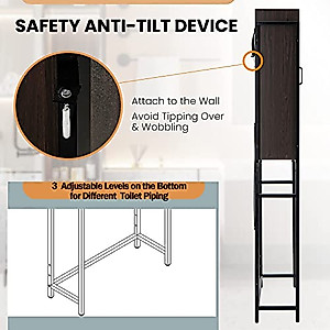 UIIAIOUIAIO 4-Tier Over-The-Toilet Storage Cabinet, Bathroom Organizer with Sliding Door, Adjustable Shelves, Freestanding Toilet Space Saver Shelf for Bathroom Laundry (Rustic Brown)