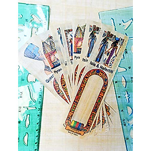 6 Egyptian Pharaoh Papyrus Blank Bookmarks Book Marks Book Mark + 2 Plastic Stencil Ruler Write Your Name Papyri Hieroglyphic Hieroglyphics Alphabet History Teaching Educational Set Art Scrapbooking