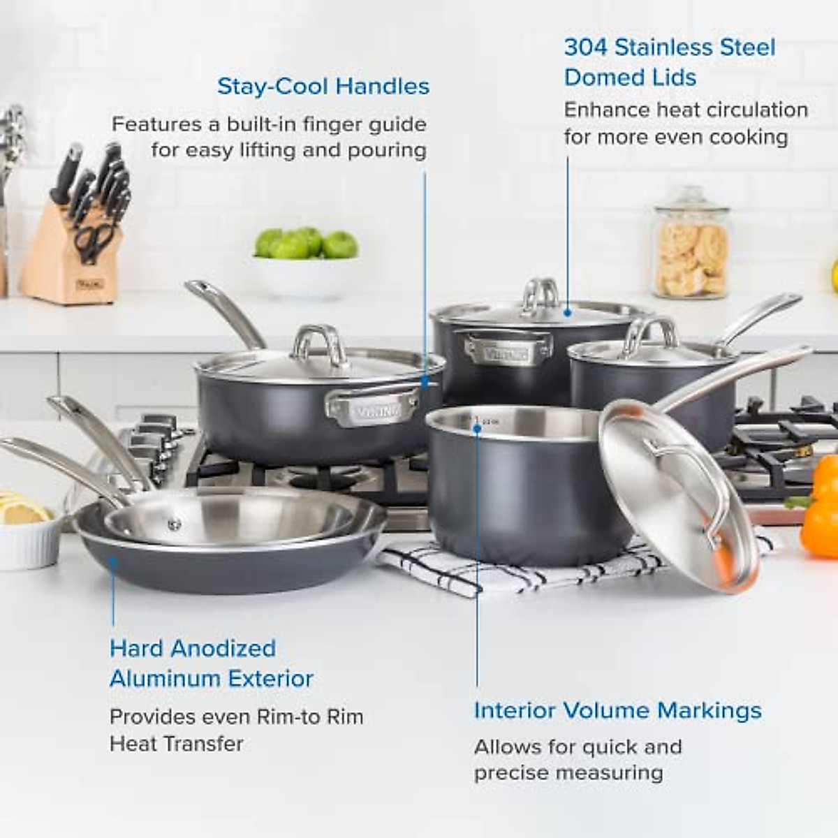 Viking Culinary 5-Ply Hard Stainless Cookware Set, 10 Piece, Hard Anodized Exterior, Dishwasher, Oven Safe, Works on All Cooktops including Induction