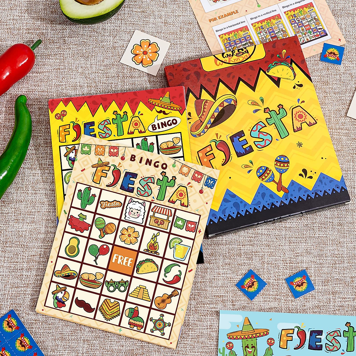 WERNNSAI Mexican Bingo Party Games - 24 Players Birthday Party Games for Kids Bingo Game Bachelorette Final Fiesta Bingo Game Cards Supplies for Taco Themed Party Kids Night Classroom Activities