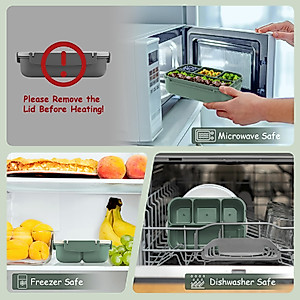 QQKO Bento Box Adult Lunch Box, Bento Box for Kids, 1200 ML Lunch Containers for Adults, Food Storage Container With 4 Compartments, Leak-Proof, Microwave, Dishwasher Safe, Green