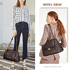 Whale Power Handbags for Women Quilted Tote Shoulder Purse Ladies Designer Satchel Hobo Bag with Chain Strap Brown