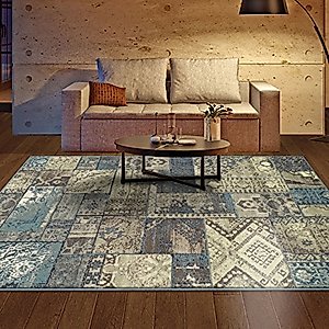 Superior Indoor Area Rug or Runner, Patchwork Rustic Leaves Floor Decor, Soft Plush Rugs For Living Room, Bedroom, Office, Kitchen, Dining, Aesthetic Home Accessories, Zelder Collection, 2' x 3'