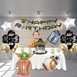 20 PCS Star Wars Birthday Party Supplies Set, Star War Themed Birthday Banner Mylar Balloons Caketopper Kit, Star Wars Bday Decorations for Boys