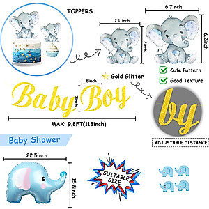 Blue Elephant Baby Shower Decorations for Boy, Baby Boy Shower Supplies, It's a boy Backdrop Banner Balloon Arch Kit Cake Topper Cupcake Topper Cutout for Baby Shower Decorations for Boy