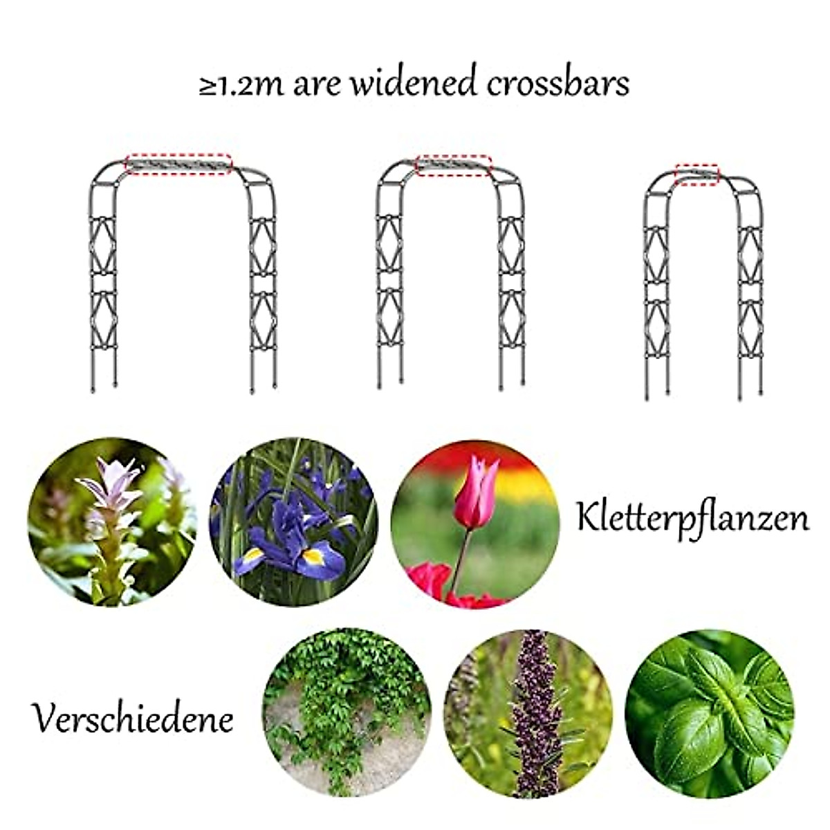 Heavy Duty Garden Arch Roses Vines Black Metal Tubular Arbour Archway Arches Trellis Arbor Frame Anti-Rust Weatherproof 1 Pcs 1.8x2.4m 2.8x2.4m 3.2x2.4m (Black W2.3xH2.4m)