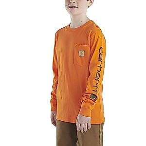 Carhartt Boys' Long Sleeve Crewneck T-Shirt with Pocket, Exotic Orange