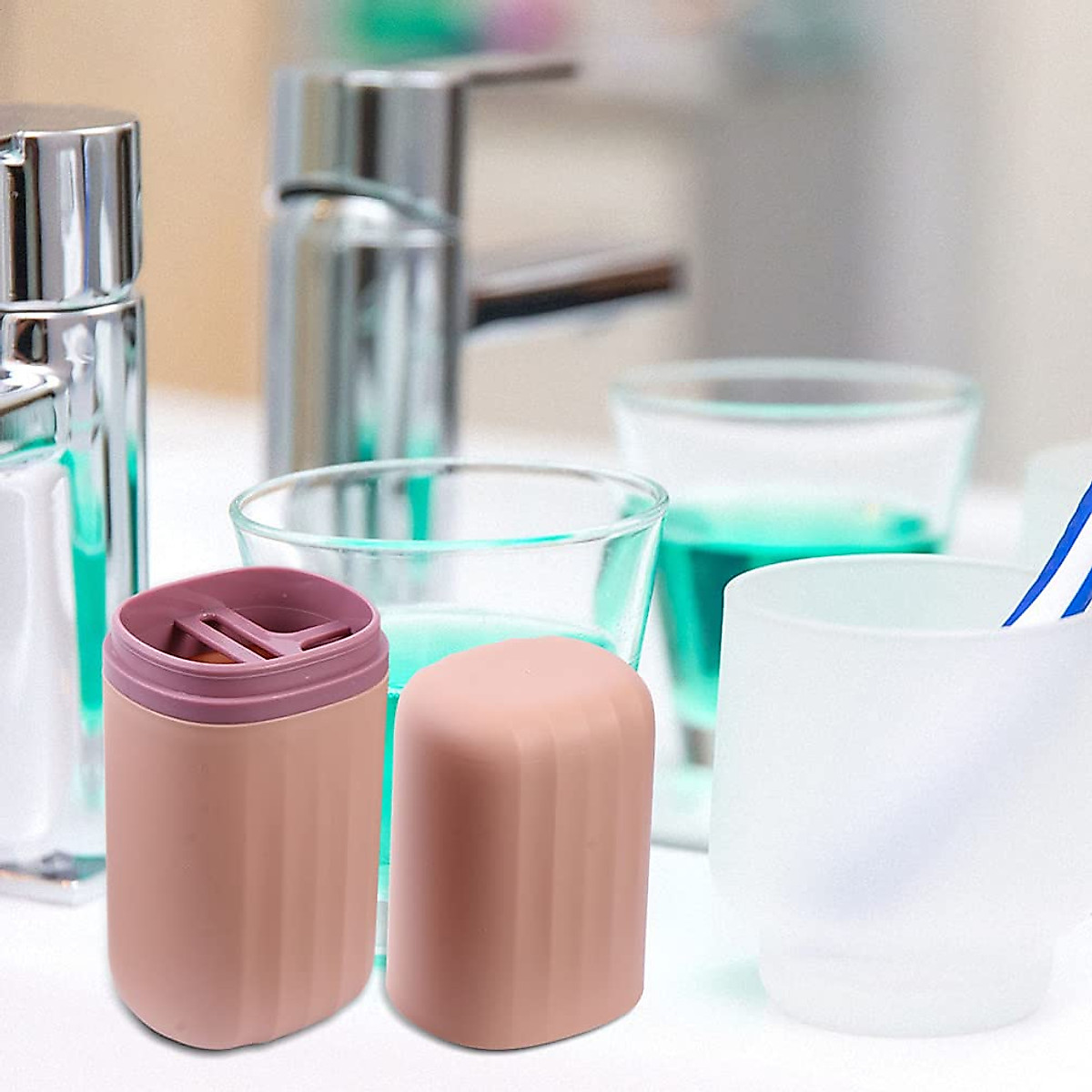 DOITOOL 3Pcs Travel Toothbrush Cup Case Toothbrush Holder Portable Toothbrush Toothpaste Storage Containers for Camping School Business Trip Bathroom White Pink Dark Blue