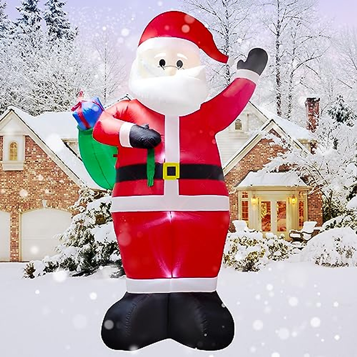 DROFELY 10 Foot Christmas Inflatable Santa Claus Carries The Package Christmas Blow up Indoor Outdoor Yard Decoration- WM - 10, Lighted up Christmas Inflatable Decoration