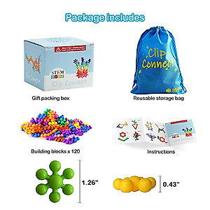 Chichalk Clip Connect 120 Piece Building Blocks | Diameter 1.26", STEM Building Toys Set Kindergarten Math Manipulatives for Kids Boys Girls, Educational Preschool Toys Activities Homeschool Supplies