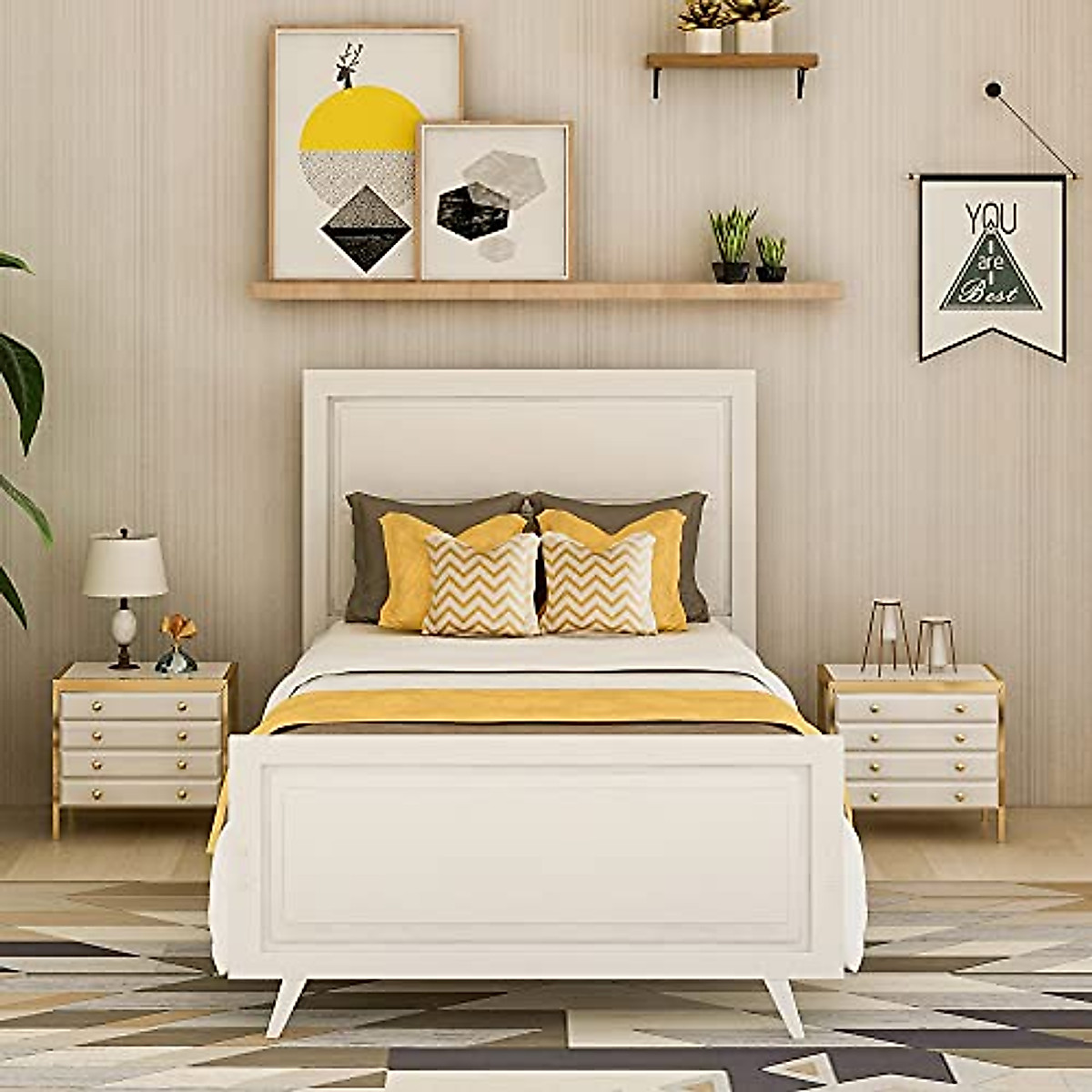 WXYNHHD Wood Platform Bed Twin Bed Frame Foundation with Headboard and Wood Slat Support (Color : Black)