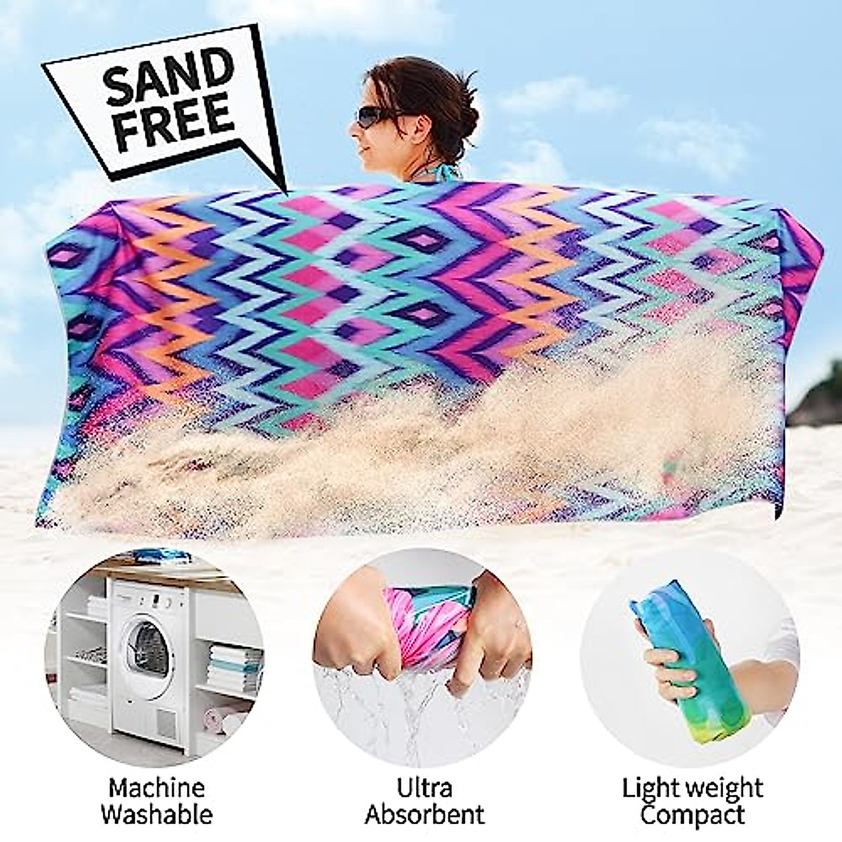 2 Pack Microfiber Oversized Lightweight Beach Towel for Adults Women Men, Reversible 71" x 32" XL Extra Large Thin Quick Dry Sand Free Pool Towels for Travel Sport Swimming Camping Picnic Yoga Gym