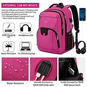 CAFELE 17.3Inch Large Laptop Backpack for Teenager Travel School Work w/USB Charging Port Women,Pink