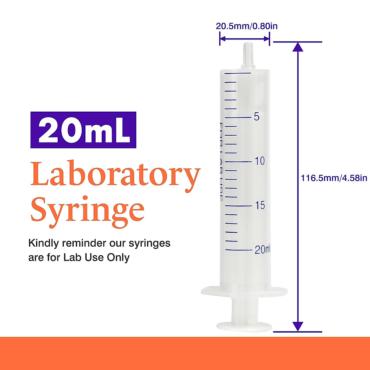 20 PCS 20 ml Plastic Syringe with Measurement, Slip Tip and No Rubber Plunger Small Syringe for for Scientific Lab Injection, Refilling, Measuring Liquids, Oil or Glue Applicator