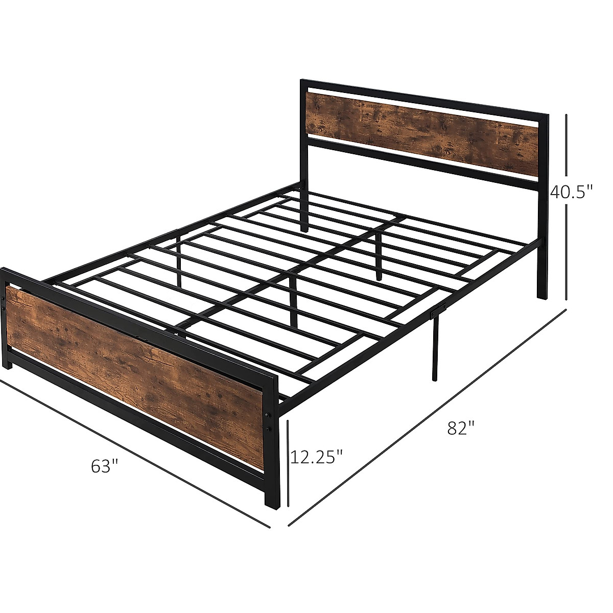 HOMCOM Queen Bed Frame with Headboard & Footboard, Strong Metal Slat Support Bed Frame w/Underbed Storage Space, No Box Spring Needed, 63''x82''x40.5''